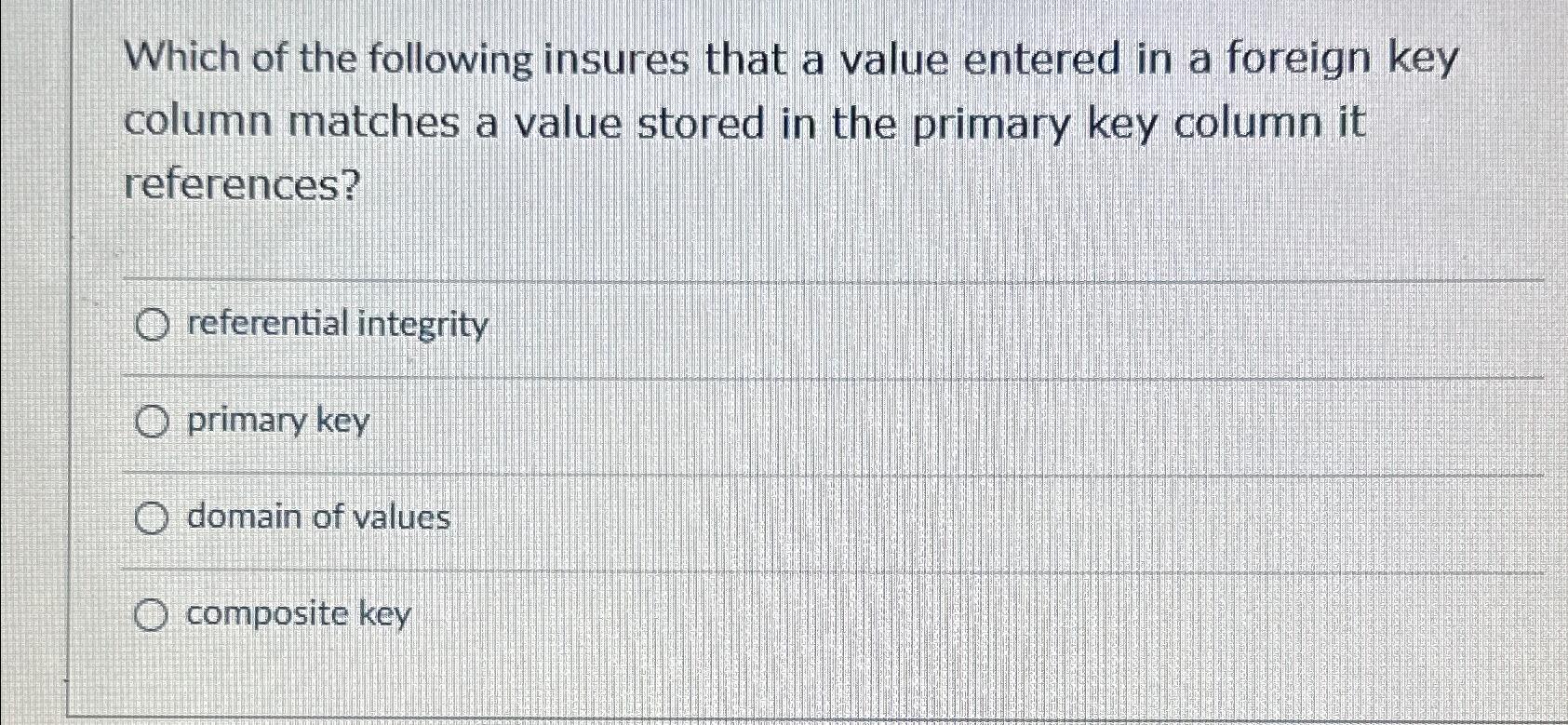 Solved Which of the following insures that a value entered | Chegg.com