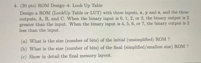 Solved 4. (20 pts) ROM Design-4: Look Up Table Design a ROM | Chegg.com