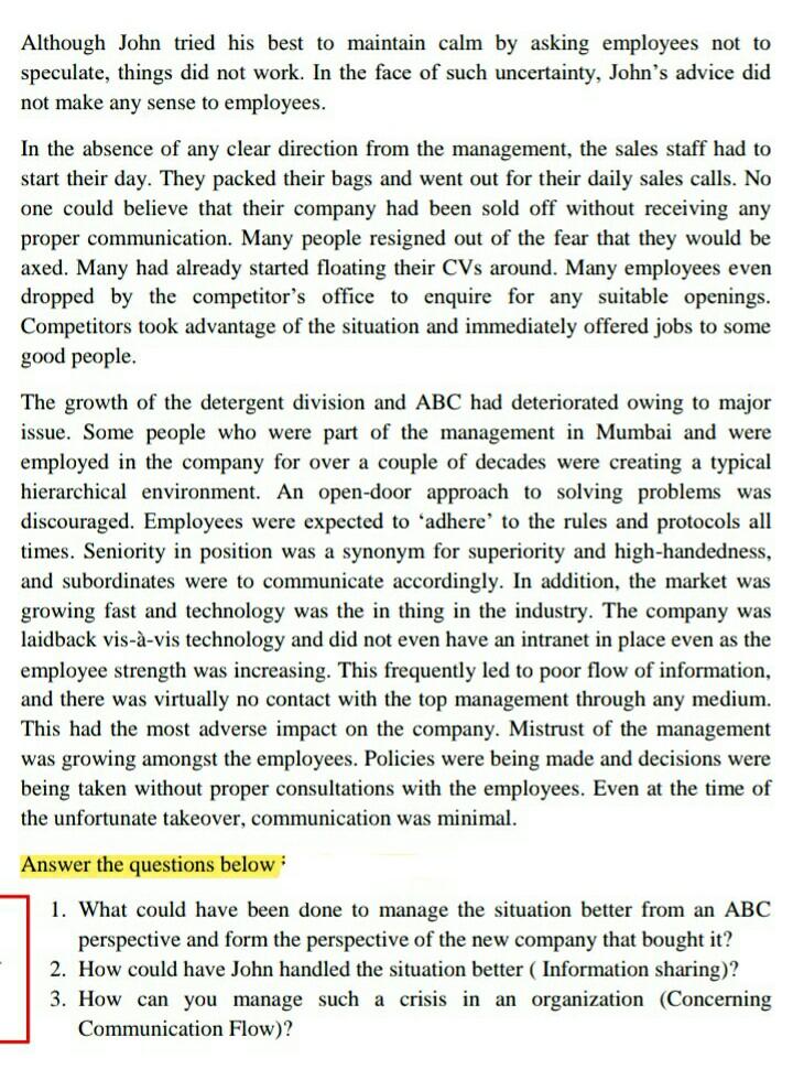 Solved Case Study ABC Pvt. Ltd, an FMCG (Fast moving | Chegg.com