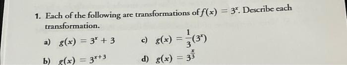 Solved 1. Each of the following are transformations off(x) = | Chegg.com