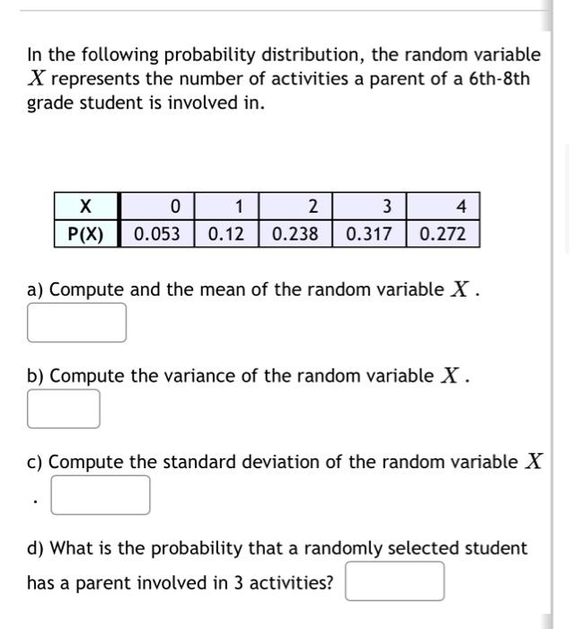 Solved In the following probability distribution, the random | Chegg.com