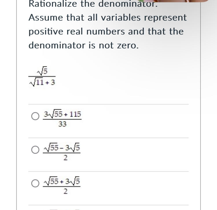 Solved Rationalize the denominator.Assume that all variables | Chegg.com