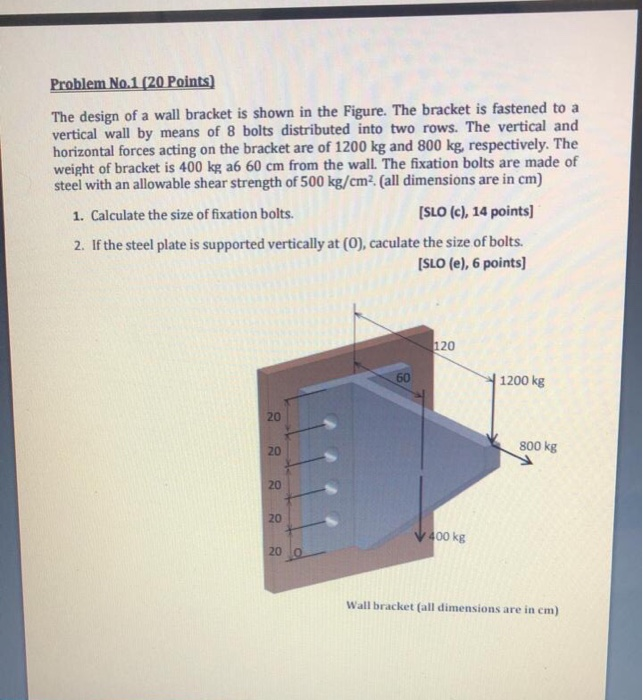 Solved Problem No.1 (20 Points) The design of a wall bracket | Chegg.com