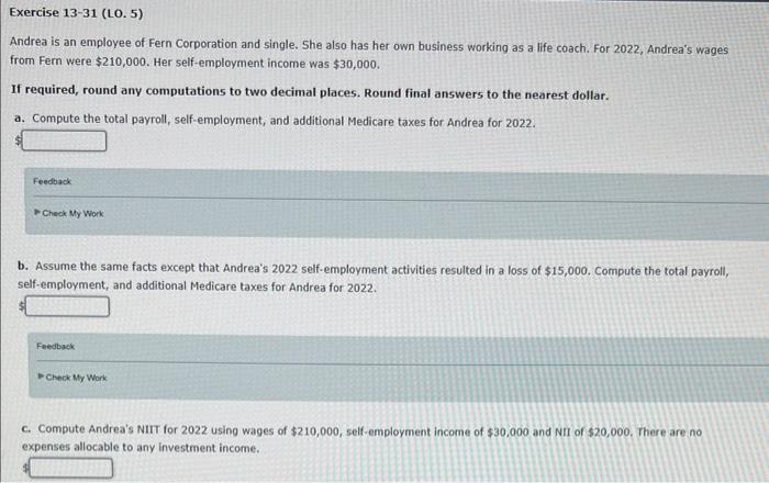 Solved Andrea is an employee of Fern Corporation and single. | Chegg.com