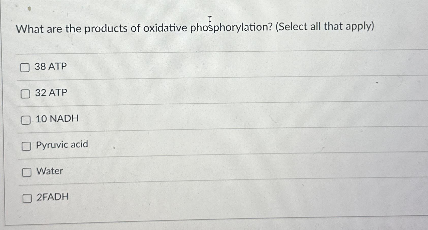 Solved What are the products of oxidative phosphorylation? | Chegg.com