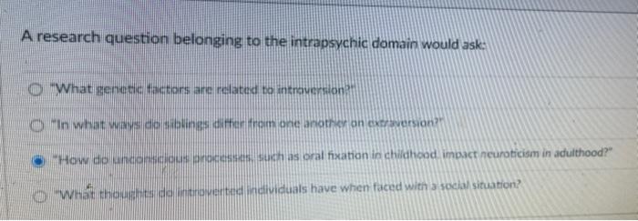 Solved A research question belonging to the intrapsychic | Chegg.com