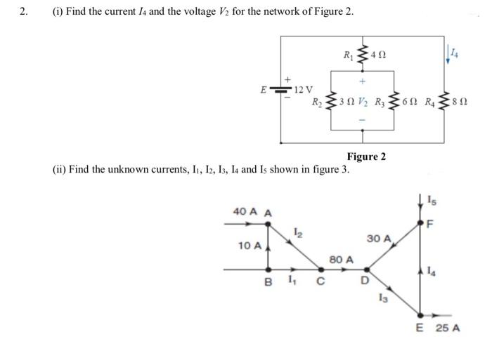 Solved 2. (1) Find the current 14 and the voltage V₂ for the | Chegg.com