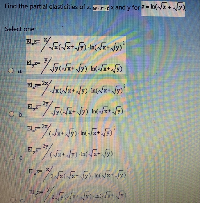 Solved Find the partial elasticities of zw.rex and y for 2 - | Chegg.com