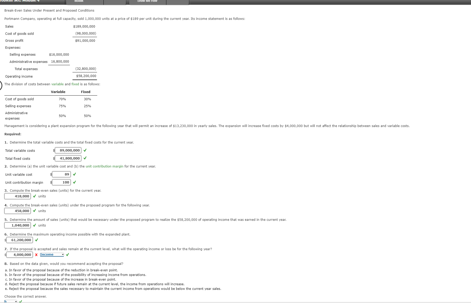 Solved Break-Even Sales Under Present and Proposed | Chegg.com