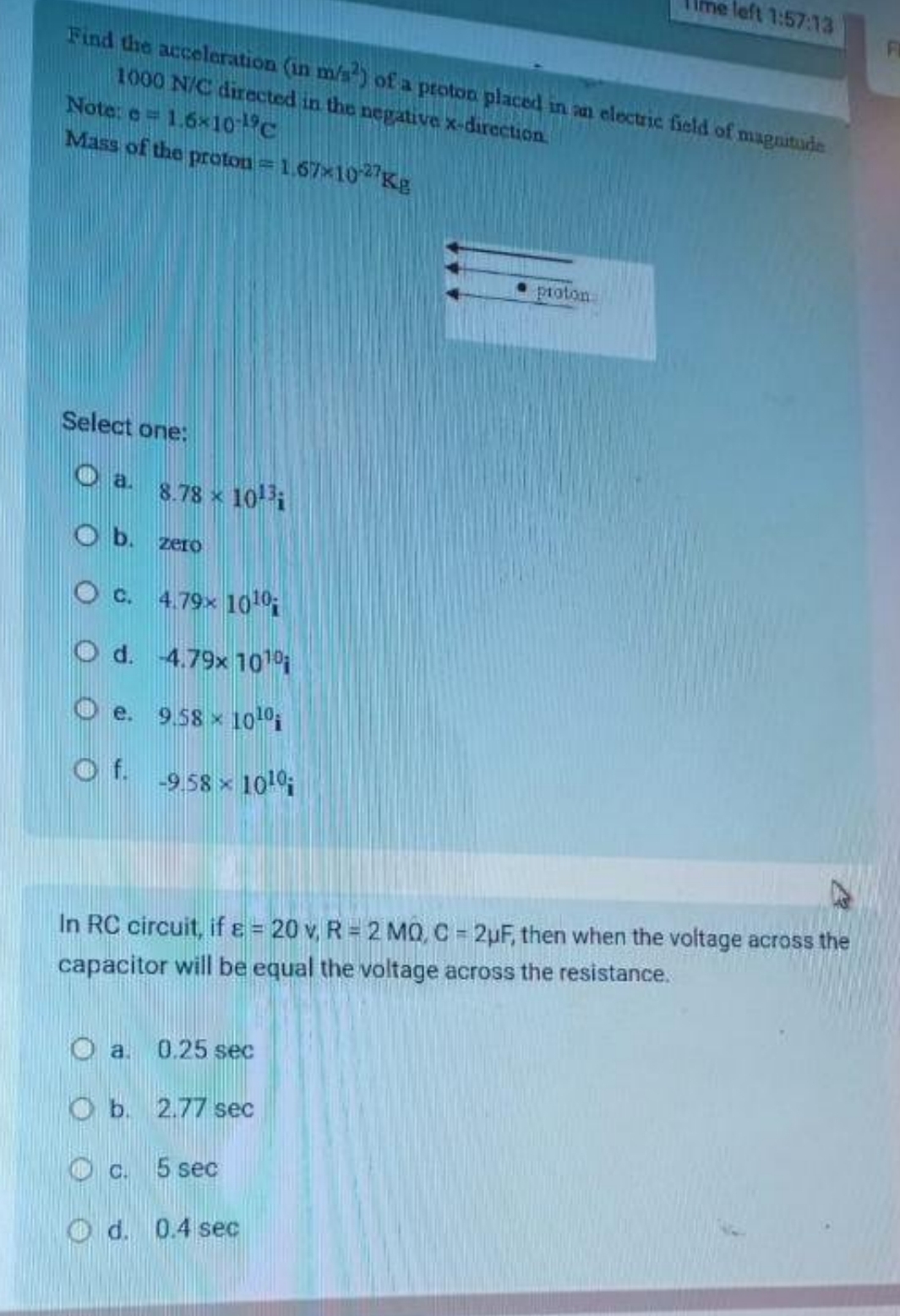Solved Find the accoleration (in ms2 ) ﻿of a proton placed | Chegg.com