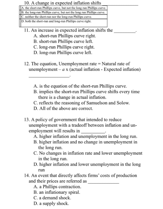 Solved 10. A change in expected inflation shifts A. the | Chegg.com