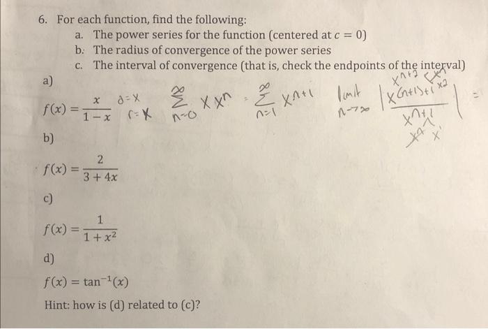Solved 6. For each function, find the following: a. The | Chegg.com