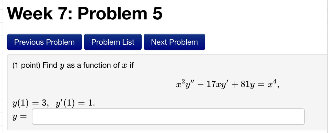 Solved Week 7 Problem 5 1 ﻿point ﻿find Y ﻿as A Function Of