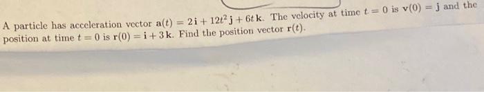 Solved A particle has acceleration vector a(t)=2i+12t2j+6tk. | Chegg.com