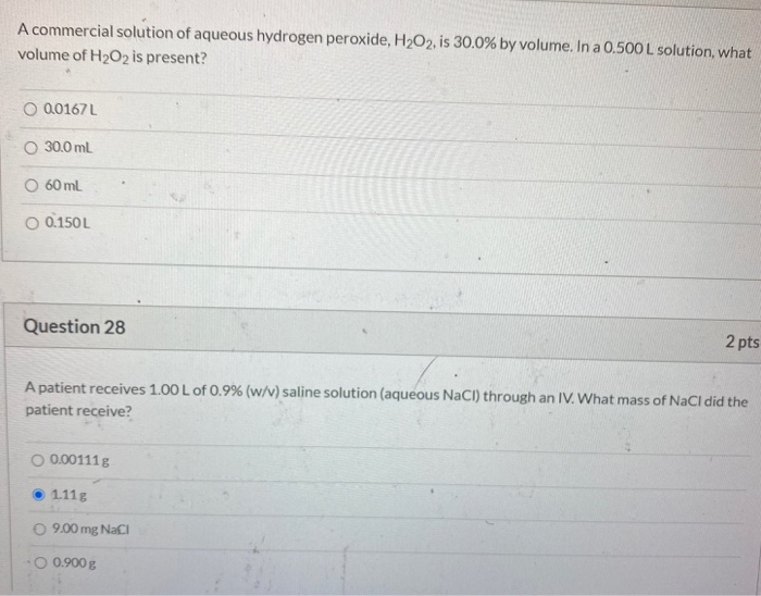 Solved A commercial solution of aqueous hydrogen peroxide, | Chegg.com
