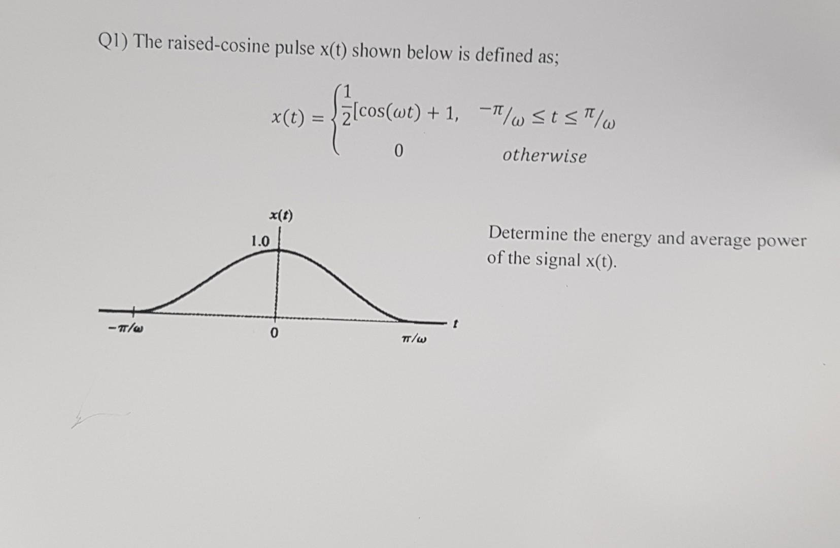 Solved Q1) The raised-cosine pulse x(t) shown below is | Chegg.com