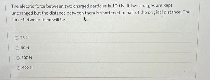 Solved The electric force between two charged particles is | Chegg.com