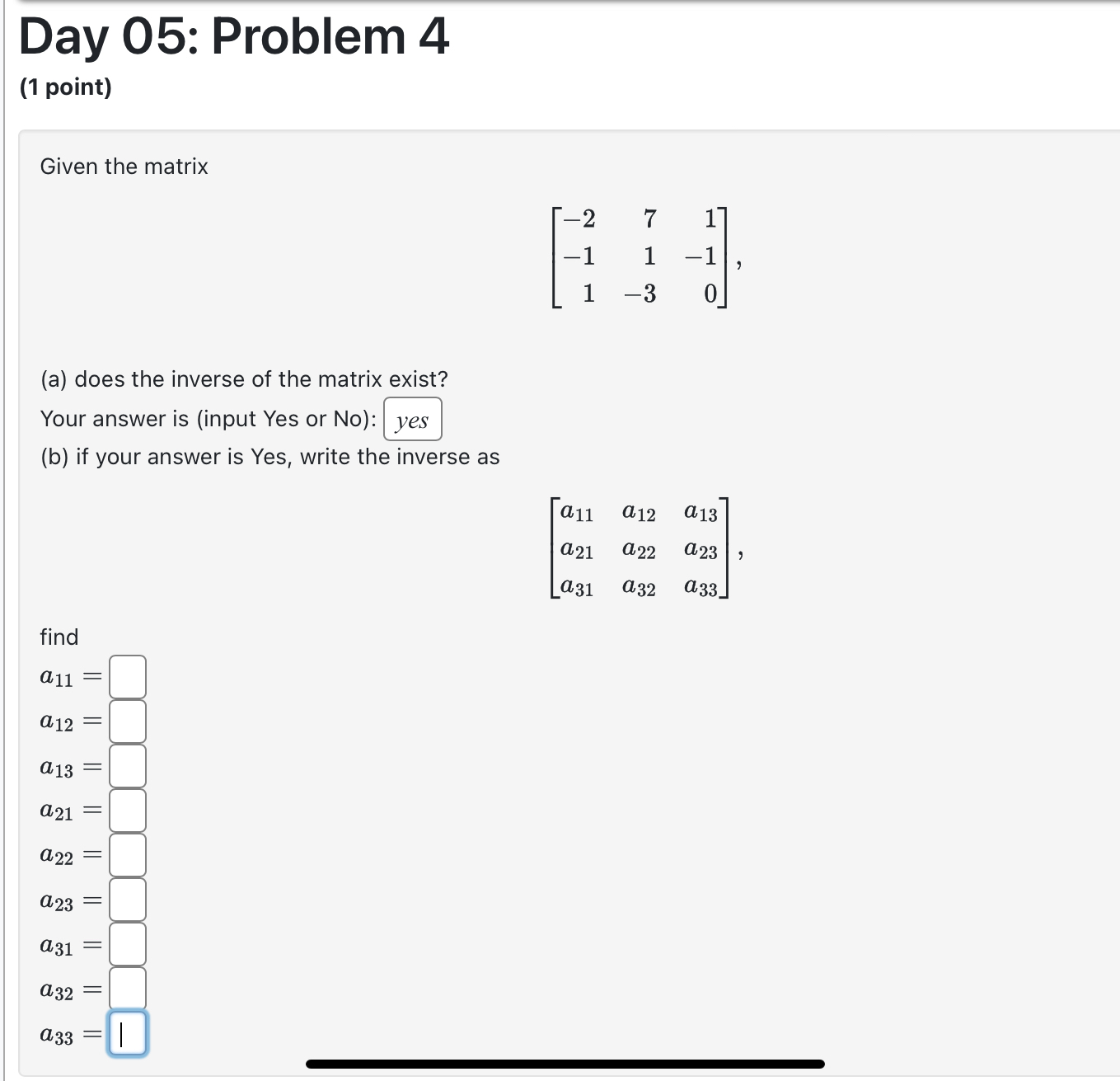 Solved Day 05: Problem 4(1 ﻿point)Given the | Chegg.com