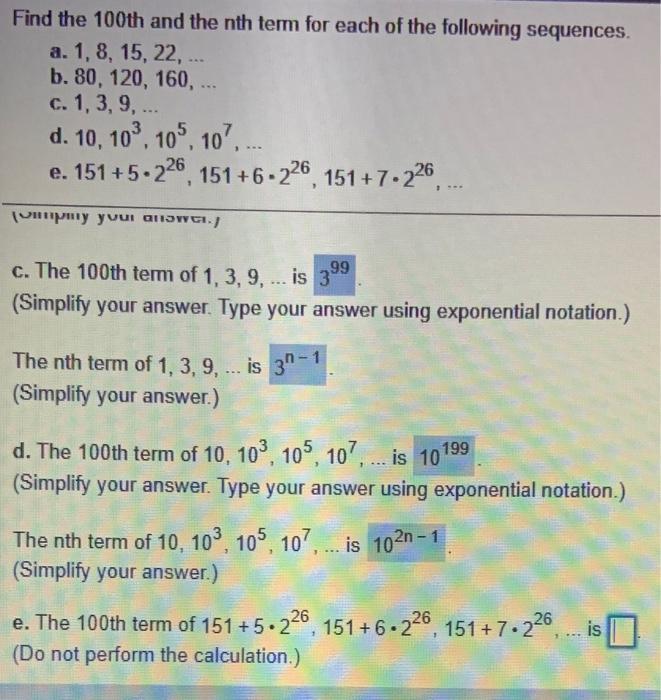 Solved Find the 100th and the nth term for each of the | Chegg.com