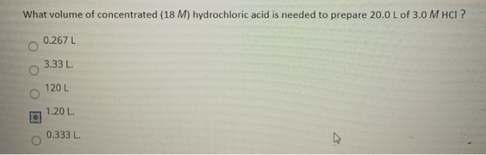 Solved What volume of concentrated (18 M) hydrochloric acid | Chegg.com