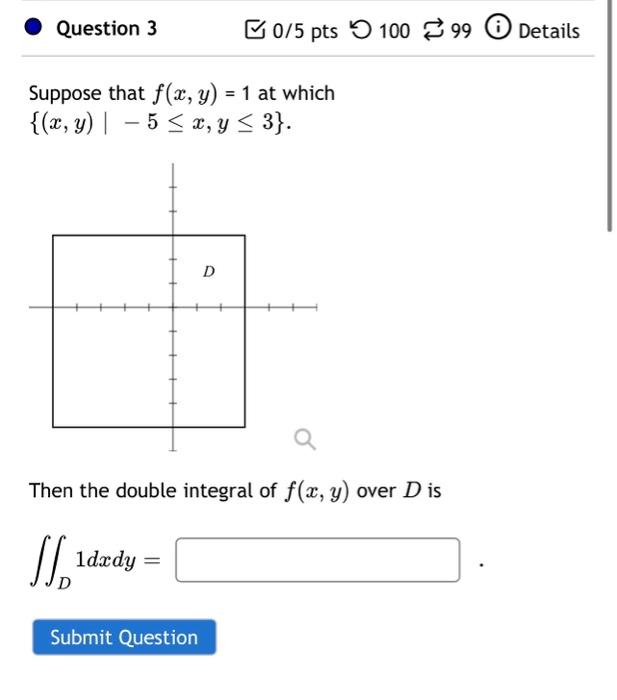 Solved Suppose that f(x,y)=1 at which {(x,y)∣−5≤x,y≤3}. | Chegg.com