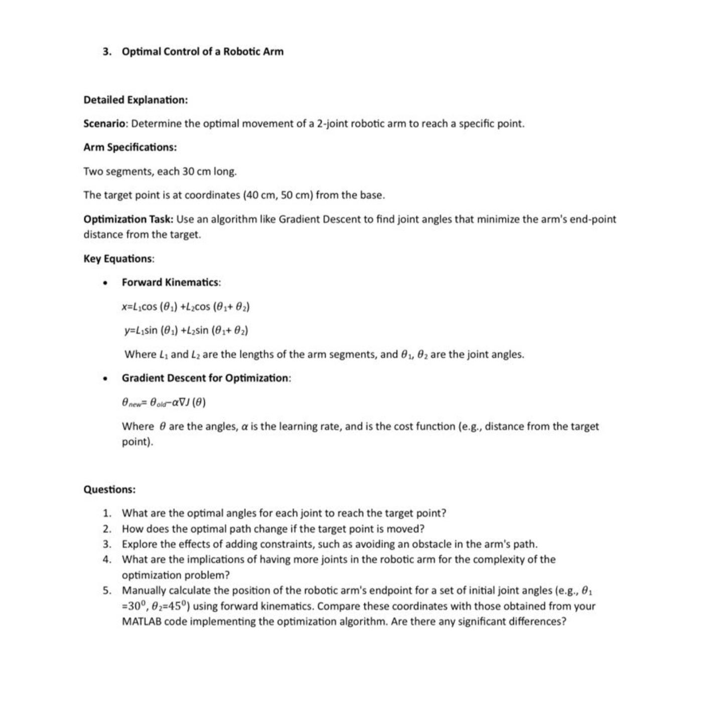 Solved Optimal Control of a Robotic ArmDetailed | Chegg.com