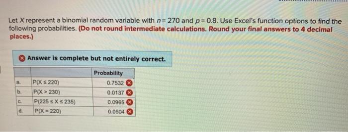 Solved Let X represent a binomial random variable with n=270 | Chegg.com