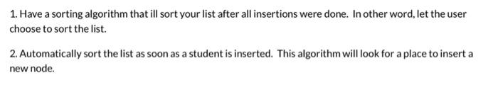 Solved Build a Sorted List implemented as a linked list in | Chegg.com