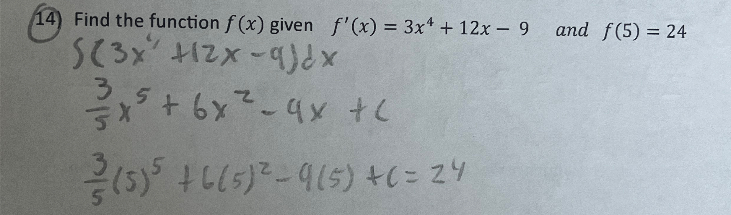 Solved Find the function f(x) ﻿given f'(x)=3x4+12x-9 ﻿and | Chegg.com