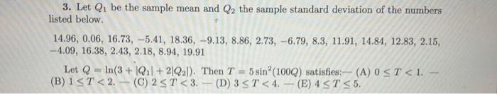 Solved 3. Let Q1 be the sample mean and Q2 the sample | Chegg.com
