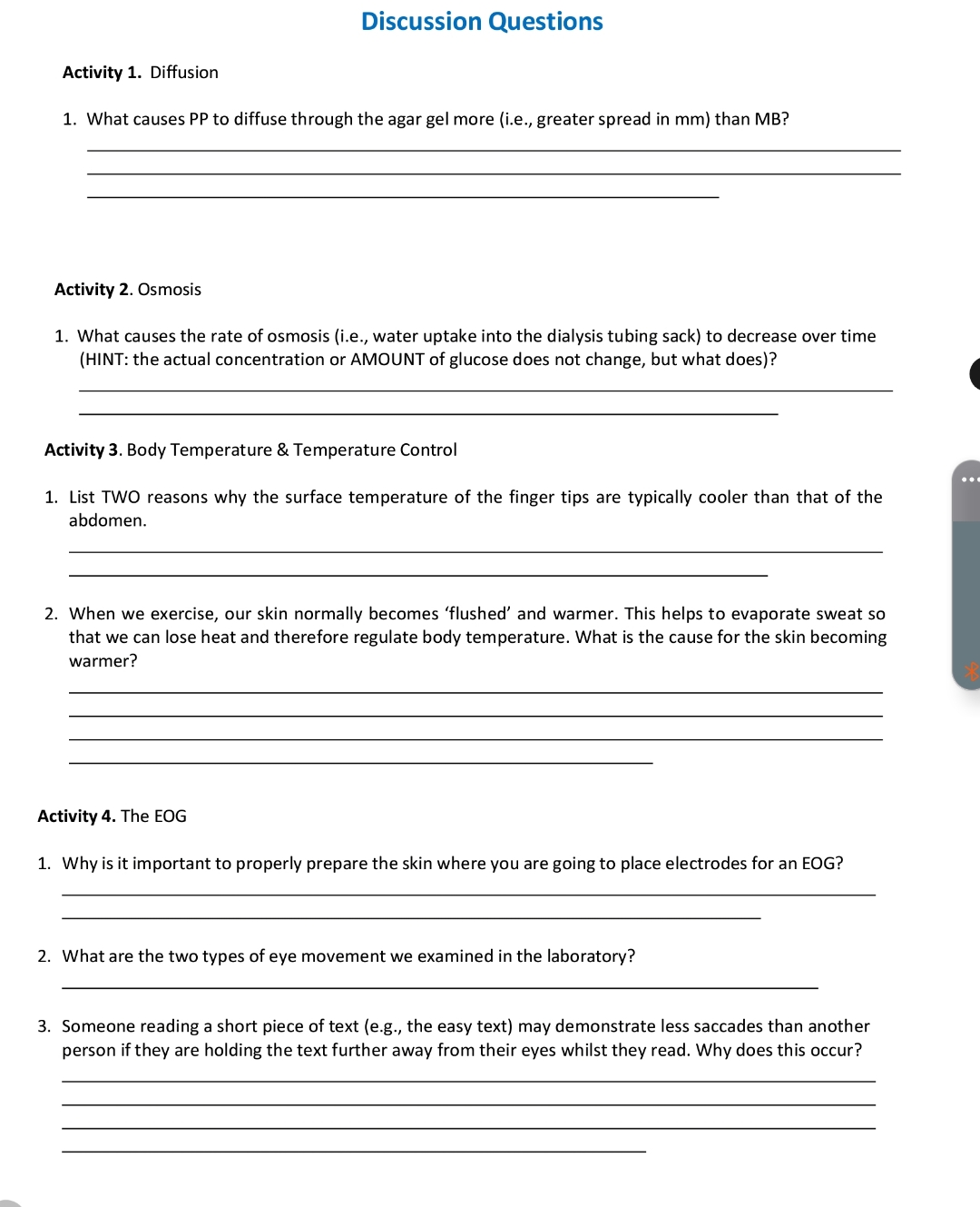 Solved Discussion QuestionsActivity 1. ﻿DiffusionWhat causes | Chegg.com