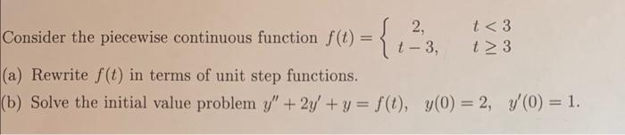 Solved Consider the piecewise continuous function | Chegg.com