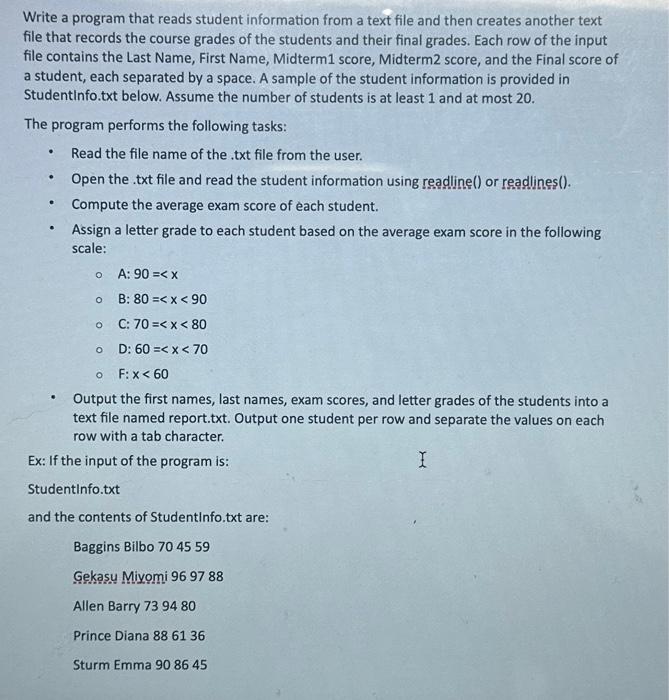 Solved Write a program that reads student information from a | Chegg.com