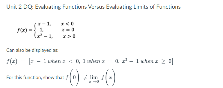 Solved Unit 2 ﻿DQ: Evaluating Functions Versus Evaluating | Chegg.com