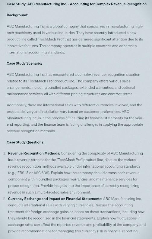 Solved Background: ABC Manufacturing Inc, is a global | Chegg.com