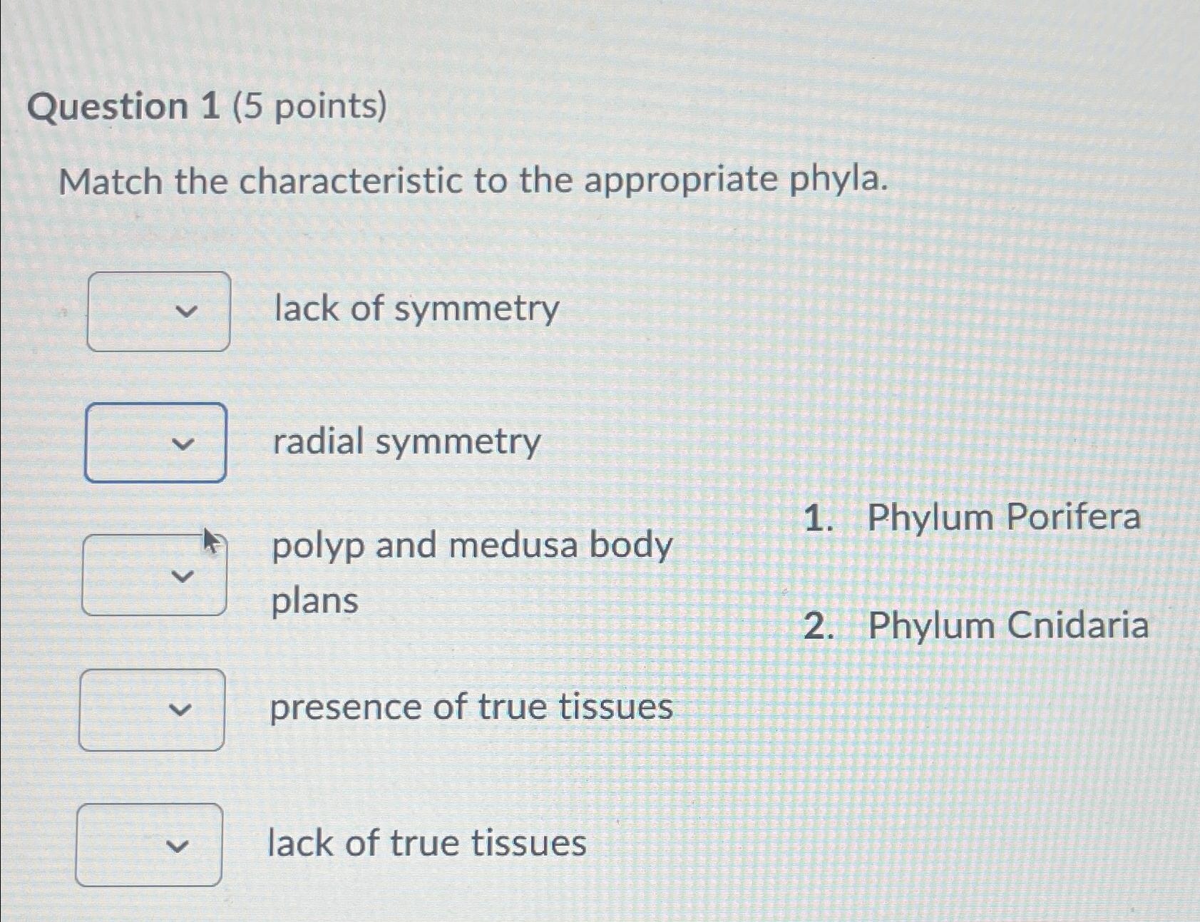 Solved Question 1 (5 ﻿points)Match the characteristic to the | Chegg.com