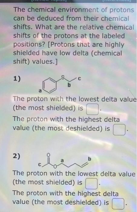 Solved The chemical environment of protons can be deduced | Chegg.com