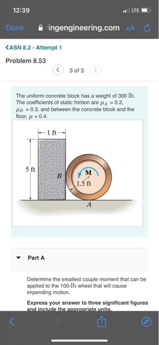 Solved The uniform concrete block has a weight of 300lb. The | Chegg.com
