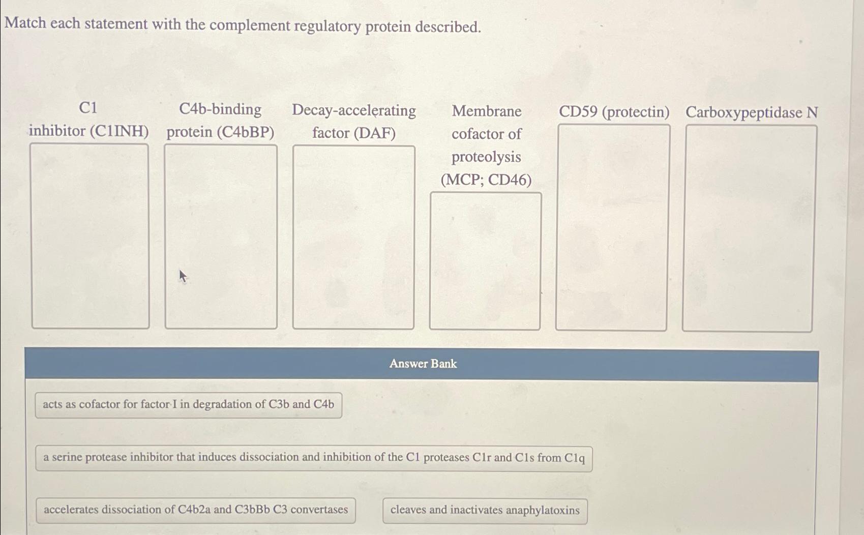 Solved Match each statement with the complement regulatory | Chegg.com