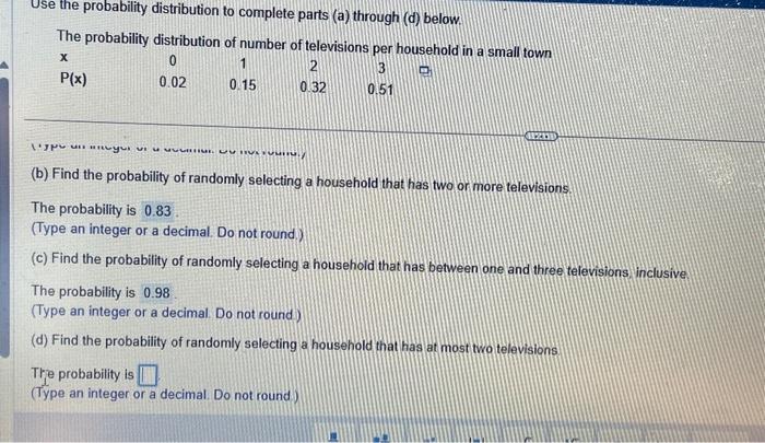 Solved Use the probability distribution to complete parts | Chegg.com