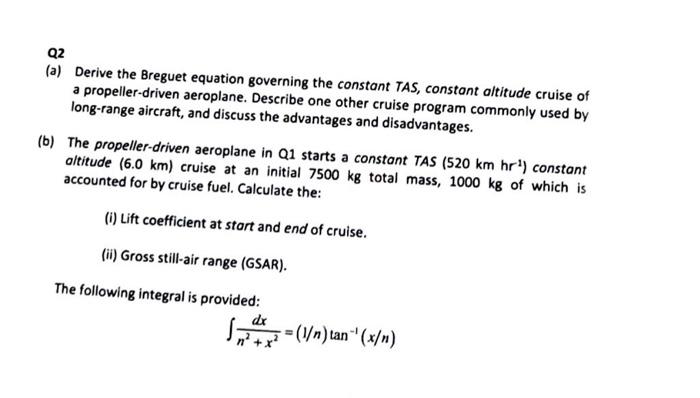 Solved Q2 (a) Derive the Breguet equation governing the | Chegg.com
