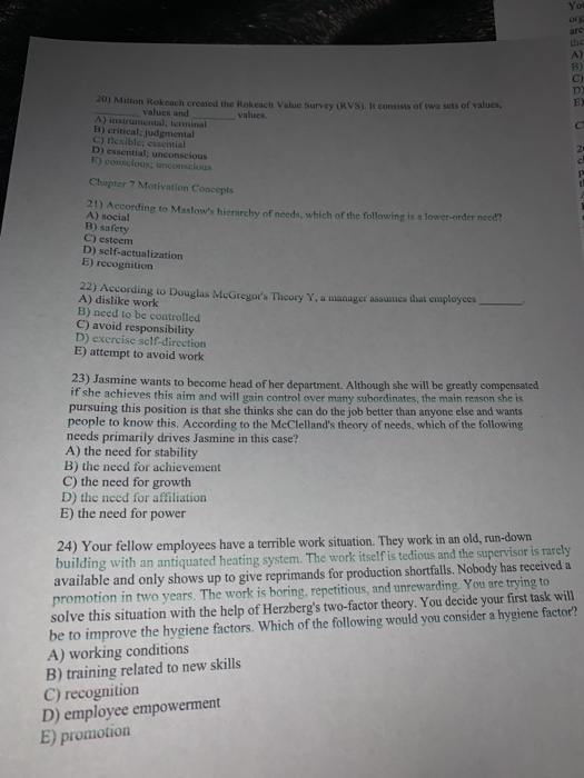 Solved: 20) Milton Rokench created the Rokeach Valle Surv