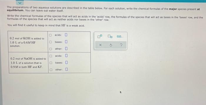 Solved The preparations of two aqueous solutions are | Chegg.com