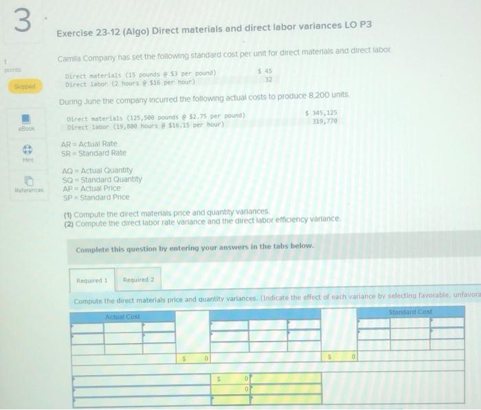 Solved Exercise 23-12 (Algo) Direct materials and direct | Chegg.com