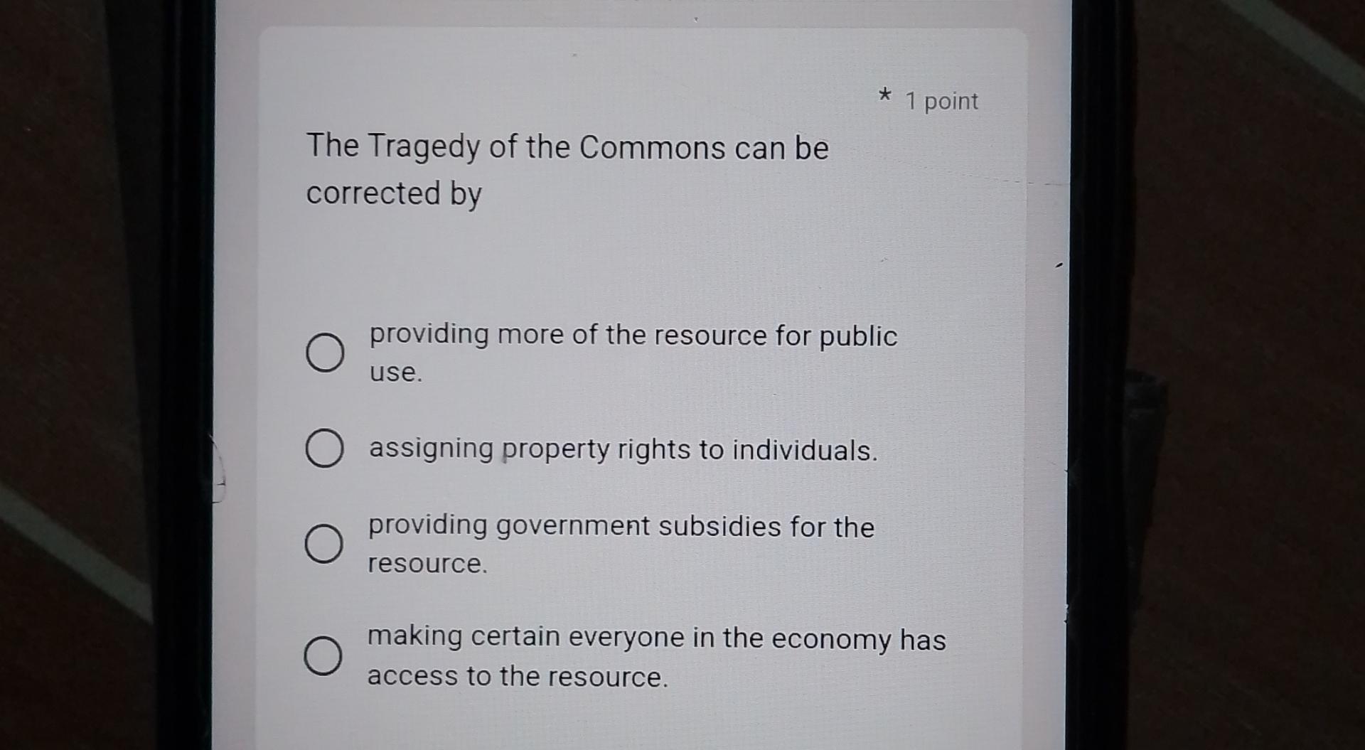 Solved 1 ﻿pointThe Tragedy of the Commons can be corrected | Chegg.com
