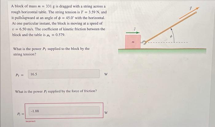 Solved A block of mass m = 331 g is dragged with a string | Chegg.com