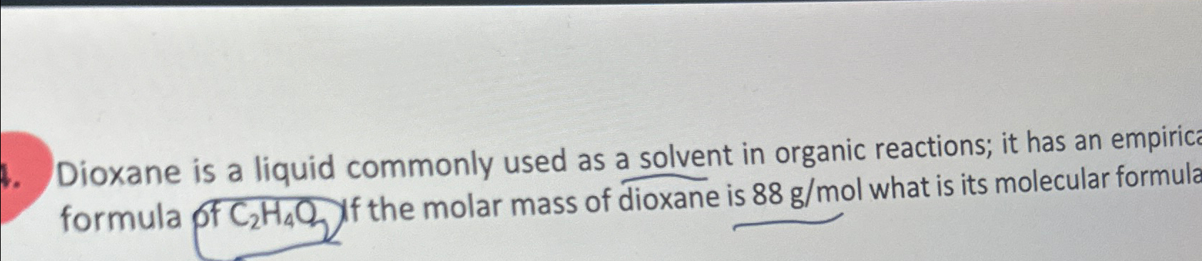Solved Dioxane is a liquid commonly used as a solvent in | Chegg.com
