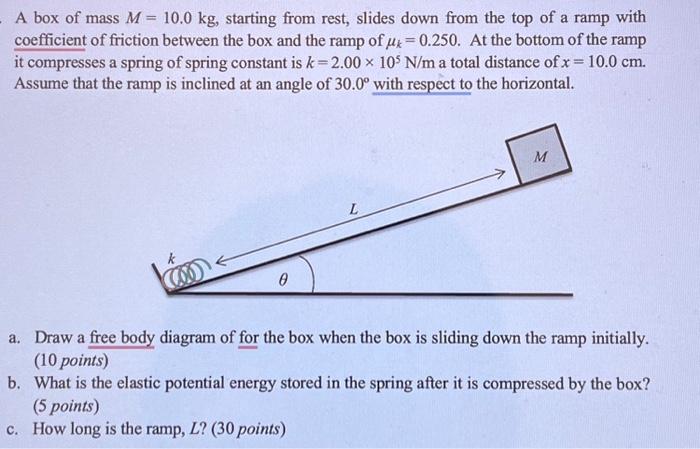 Solved A box of mass M = 10.0 kg, starting from rest, slides | Chegg.com