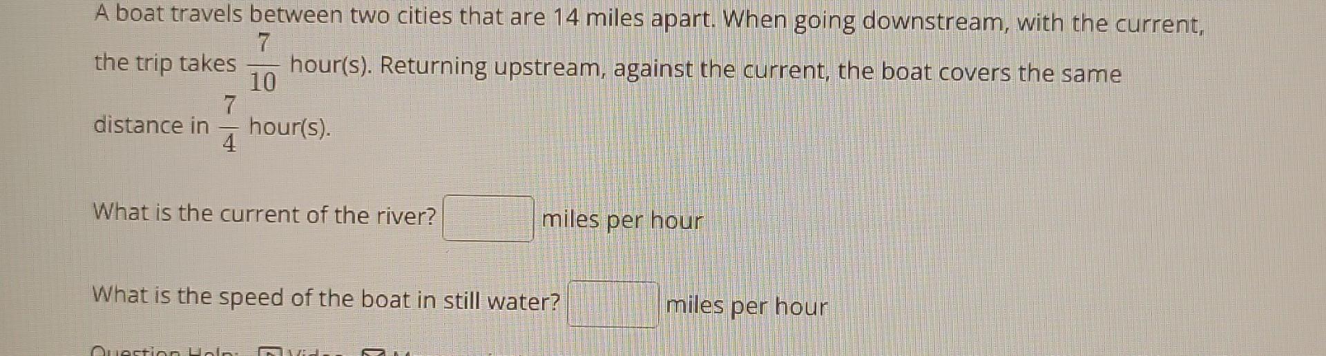 Solved A boat travels between two cities that are 14 miles | Chegg.com
