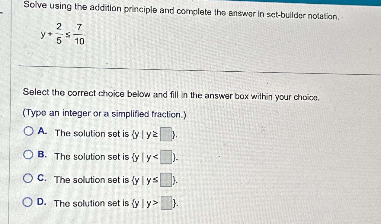 Solved Solve using the addition principle and complete the | Chegg.com